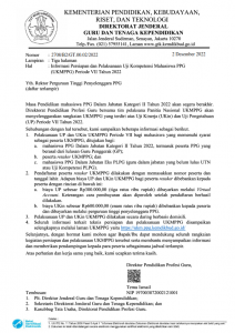 INFORMASI PERSIAPAN & PELAKSANAAN UJI KOMPETENSI MAHASISWA PPG (UKMPPG) PERIODE VII TAHUN 2022